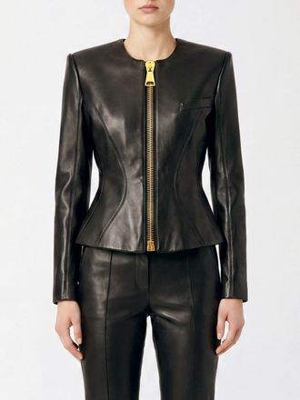 Balmain Kurze Slim-Fit-Lederjacke aus Lammleder mit gepolsterten Schultern