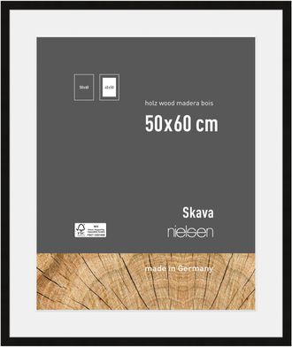 Nielsen Design Bilderrahmen mit Passepartout, 50 x 60 cm, Holz, Schwarz, Posterrahmen zum Aufh&auml;ngen im Hoch- & Querformat, Echtglas, Skava