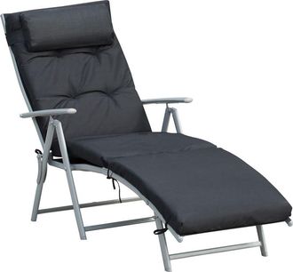 OUTSUNNY Bain de soleil pliable transat inclinable 7 positions chaise longue grand confort avec matelas + accoudoirs métal époxy textilène