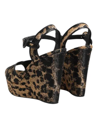 Dolce & Gabbana Leopard Print Wedge Heel Sandal - Brown