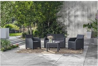 Les Tendances Les Tendances - allibert by keter - Salon de jardin SanRemo 4 places et table basse - imitation rotin tresse - gris graphite
