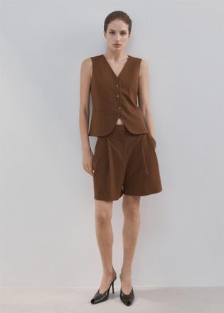 Mango Gilet de costume &agrave; fines rayures caramel - Femme - XXS - MANGO