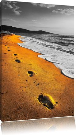 Pixxprint Spuren Im Sand am weiten Meer B&W, Größe: 100x70cm, Leinwandbild, fertig gespannt, Wandbild, Dekoration, Kunstdruck, kein Poster