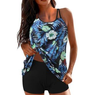 Generic Maillot De Bain Femme 2 Pieces Sexy- Maillots De Bain Deux Pi&egrave;Ces pour D&eacute;Bardeur Imprim&eacute; Floral Et Shorty Assorti Maillots De Bain De Plage