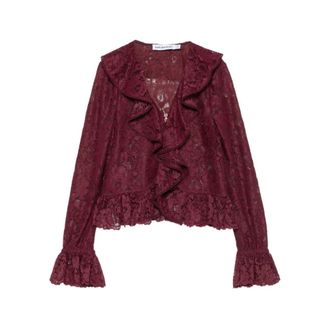 Self Portrait Plum Lace Ruffle Top - - Blouses & Shirts - Damen - Rot - 2XS
