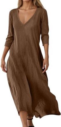 Generico Robe longue d&eacute;t&eacute; l&eacute;g&egrave;re et a&eacute;r&eacute;e en coton l&eacute;ger et a&eacute;r&eacute; avec bretelles et col rond pour femme Plage et quotidien, Caf&eacute;, XX-Large