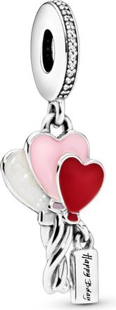 Pandora silver dangle with clear cubic zirconia, shimmering silver, pink and red enamel