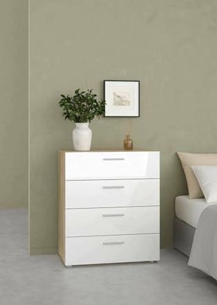 Dmora Kommode Nina, Mehrzweckkommode, Schlafzimmerkommode, Schrank mit Schubladen, 70x40 h82 cm, Eiche und Wei&szlig;