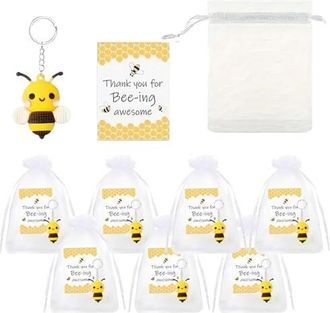 Generico Jeu de porte-cl&eacute;s Bee - MERCI CARD pour les coll&egrave;gues ensemble de 8 - Keyrings sur le th&egrave;me des abeilles avec cartes dappr&eacute;ciation | Fournitures cadea