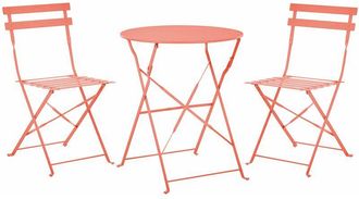 Beliani Balkonset Korallenrot Stahl 3-Teilig Runder Tisch mit 2 St&uuml;hlen Zusammenklappbar Modern Franz&ouml;sicher Stil Terrasse Garten Outdoor Ausstattung