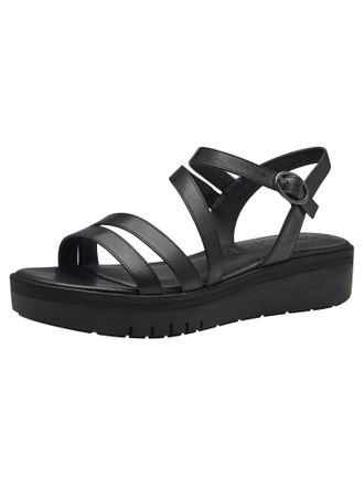Tamaris Damen Plateau Sandalen Leder Sommer; BLACK UNI/schwarz; 40 EU