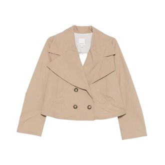 Emporio Armani Femme, Vestes, Beige, Taille: 46 FR Eagle Club Poplin Double-Breasted Blouson
