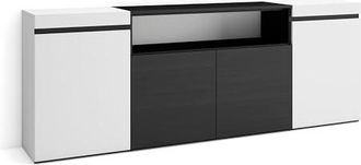 Skraut Home | Sideboard, Highboard | Kommode, Komodenschrank | 200x75x35cm | 4 T&uuml;ren | Wohnzimmer, K&uuml;che | Moderner Stil | Wei&szlig; und Schwarz