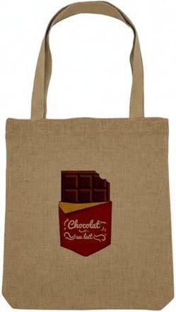 Fabulous Sac Shopping Tote Bag Aspect Lin - Poche Surprise Chocolat au Lait Illustration Groumandise - Sac de Courses Toile Epaisse 360g Beige Naturel Cabas Po