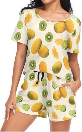 Mnsruu Ensemble de pyjama à manches courtes pour femme, motif mangue kiwi, vêtements de détente avec poche, taille S, I462, M