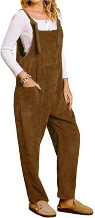 Generic Salopette en velours c&ocirc;tel&eacute; pour femme, multi-poches, coupe ample, tenue dautomne tendance, pour les vacances, les voyages, caf&eacute;, L