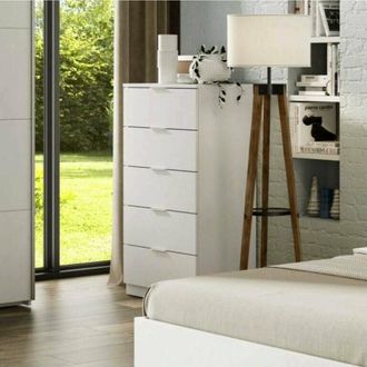 Dmora Kommode mit Schubladen Dhvali, Wöchentlich mit 5 Schubladen, Kommode für Schlafzimmer, Moderne wöchentlich, 60x40h110 cm, Weiß - Dmora