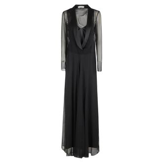 Alberta Ferretti Rotes Seidenkleid mit V-Ausschnitt und langen &Auml;rmeln - - Dresses - Damen - Schwarzk - S