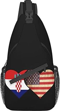 Generic Sac De Poitrine Drapeau Croate Et Drapeau Am&eacute;ricain Petit Sac &Agrave; Bandouli&egrave;re Multifonctionnel L&eacute;ger Et &Eacute;tanche Sacoche Porte Epaule, Pour Voyage, Cycli