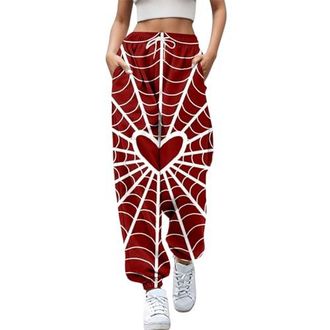 Generic Pantalon de surv&ecirc;tement d&eacute;contract&eacute; &agrave; taille &eacute;lastique pour femme pour la Saint-Valentin 2026, Rouge, L
