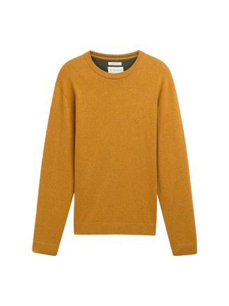 Tom Tailor Herren Basic Crewneck Pullover aus Baumwolle, 36292 - Mustard Melange, XXXL
