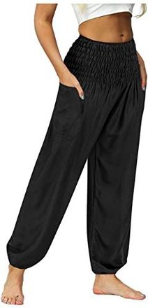 Generic Pantalon de travail &eacute;lastique de couleur unie pour femme, Noir, XXL