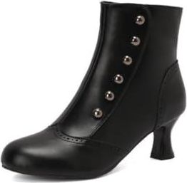 Generic Bottines de Cheville à Boutons Vintage Femme Pointe Ronde Talons Chat stylées soirée fête Prom Robe Bottines,Noir,43 EU