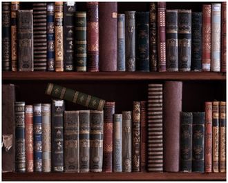 Wallario Poster - B&uuml;cherregal mit Alten B&uuml;chern in Premiumqualit&auml;t, Gr&ouml;&szlig;e: 40 x 50 cm