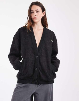 Lacoste Oversize-Co-ord-Cardigan aus Walkwolle mit V-Ausschnitt in Schwarz