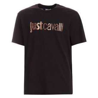 Just Cavalli Homme, Tops, Noir, Taille: 2XL T-shirt &agrave; logo imprim&eacute;