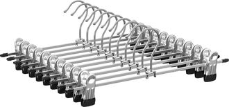 Songmics Hosenbügel aus Metall, 10er Set, Kleiderbügel mit Klammern, 31 cm lang, rutschfest, für Hosen, Röcke und Socken, Rockbügel, gut belastbar, metallicsil
