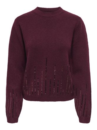Jacqueline de Yong JdY Damen Jdymadison Life L/S On Sequin Pull KNT, Maroon Banner, S
