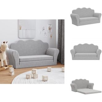 vidaXL Kinder-Schlafsofa 2-Sitzer Hellgrau Weicher Pl&uuml;sch - Kinder Couch - Kinder Sofa - Sitzsack Kinder - Kuschelbett - Spielplatz M&ouml;bel