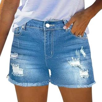 Generic Short en jean découpé pour femme - Déchiré - Ourlet brut effiloché - Pantalon décontracté - Taille haute - Tendance - Pour lété, la plage, les vacance