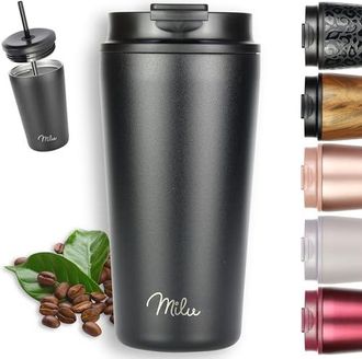 Milu Mug Isotherme 500ml - Thermo Café étanche en acier inoxydable, Tasse thermique sans BPA, 100% anti-fuite(black, 500ml)