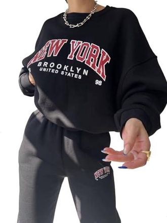 SHEKINI Survetement Femme Ensemble de Surv&ecirc;tement Deux Pi&egrave;ces &agrave; Manches Longues et Col Rond Jogging Ensembles Sportswear Pantalon et Haut Noir,M