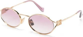 Miu Miu Eyewear MU52YS5AK06S Oval Metal Frame Sunglasses - Gold