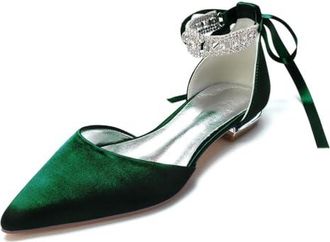 Generic Mariage Strass Plates Chaussures Plates De Mari&eacute;e &Agrave; Bout Pointu pour Femmes Et&eacute; Mariage Soir&eacute;e Chaussures 1.5Cm,Dark Green,41 EU
