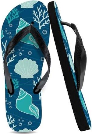 Generic Tongs unisexes pour homme, chaussures de plage, tongs pour femme, chaussures de douche, cadeaux pour maman, Coquillages turquoise bleu fonc&eacute;, XX-Large