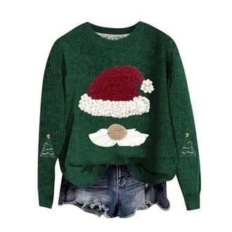 Generic Pulls de No&euml;l pour femmes, tops de No&euml;l pour femmes uk, tops dhiver chauds &agrave; col rond pour femmes, tops amples pour femmes de couleur unie, pulls &agrave; co