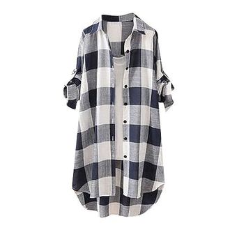 Generic Chemisiers habill&eacute;s en lin pour femme - D&eacute;contract&eacute; - Imprim&eacute; &eacute;cossais - Manches longues - Chemises &agrave; carreaux - Haut ample en coton m&eacute;lang&eacute; - Cardiga