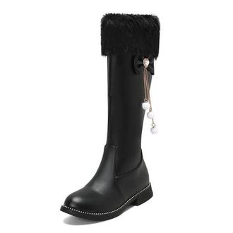 Generic Bottes de neige confortables &agrave; talon plat pour femme - Bout rond - Fermeture &eacute;clair lat&eacute;rale, Noir, 38.5 EU
