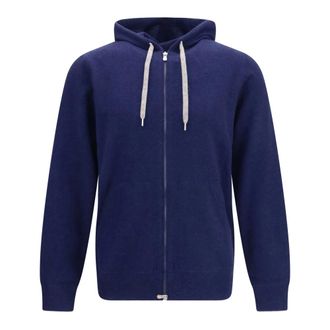 Brunello Cucinelli Cashmere Rei&szlig;verschluss-Kapuzenpullover - - Knitwear - Herren - Blau - L