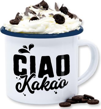 Shirtracer Emaille Tasse Blechtasse - Statement Spr&uuml;che - Ciao Kakao - 300 ml - Wei&szlig; Blau - becher mit spruch sarkasmus tschau spruechen spr&uuml;che, sprueche spr&uuml;ch