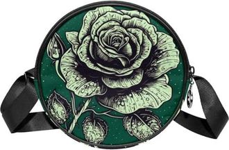 Generic Sac &agrave; bandouli&egrave;re Circle pour femme, petit sac &agrave; bandouli&egrave;re vert et noir, avec fermeture &eacute;clair, bretelles r&eacute;glables, sac &agrave; main rond d&eacute;contract&eacute; pou
