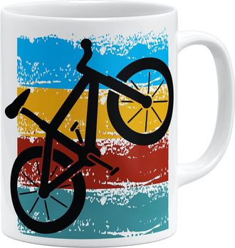 OM3 Fahrrad Tasse Mountain Bike MTB Bicycle Biking - Keramik Becher - 11oz 325ml - Beidseitig Bedruckt - Weiss