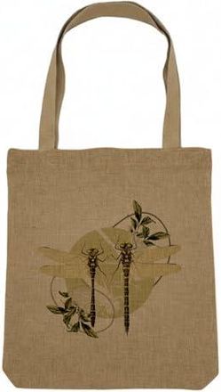 Fabulous Sac Shopping Tote Bag Aspect Lin - Libellules Amoureuses Minimaliste Biologie Illustration Ancienne - Sac de Courses Toile Epaisse 360g Beige Naturel 