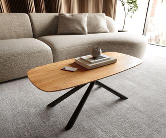 DELIFE Couchtisch Edge Boot 100x50 cm Eiche Natur Schweizer Kante Sarity Metall Schwarz, Couchtische