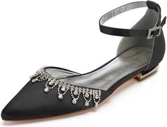 Generic Satin Chaussures De Mariage Mari&eacute;e Bout Pointu &Eacute;t&eacute; Plates Mariage Soir&eacute;e Chaussures Femmes 2Cm,Noir,42 EU