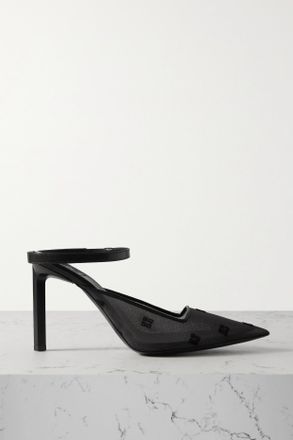 Givenchy Show Slingback-pumps Aus Mesh Mit Lederbes&auml;tzen Und Logostickerei - Schwarz